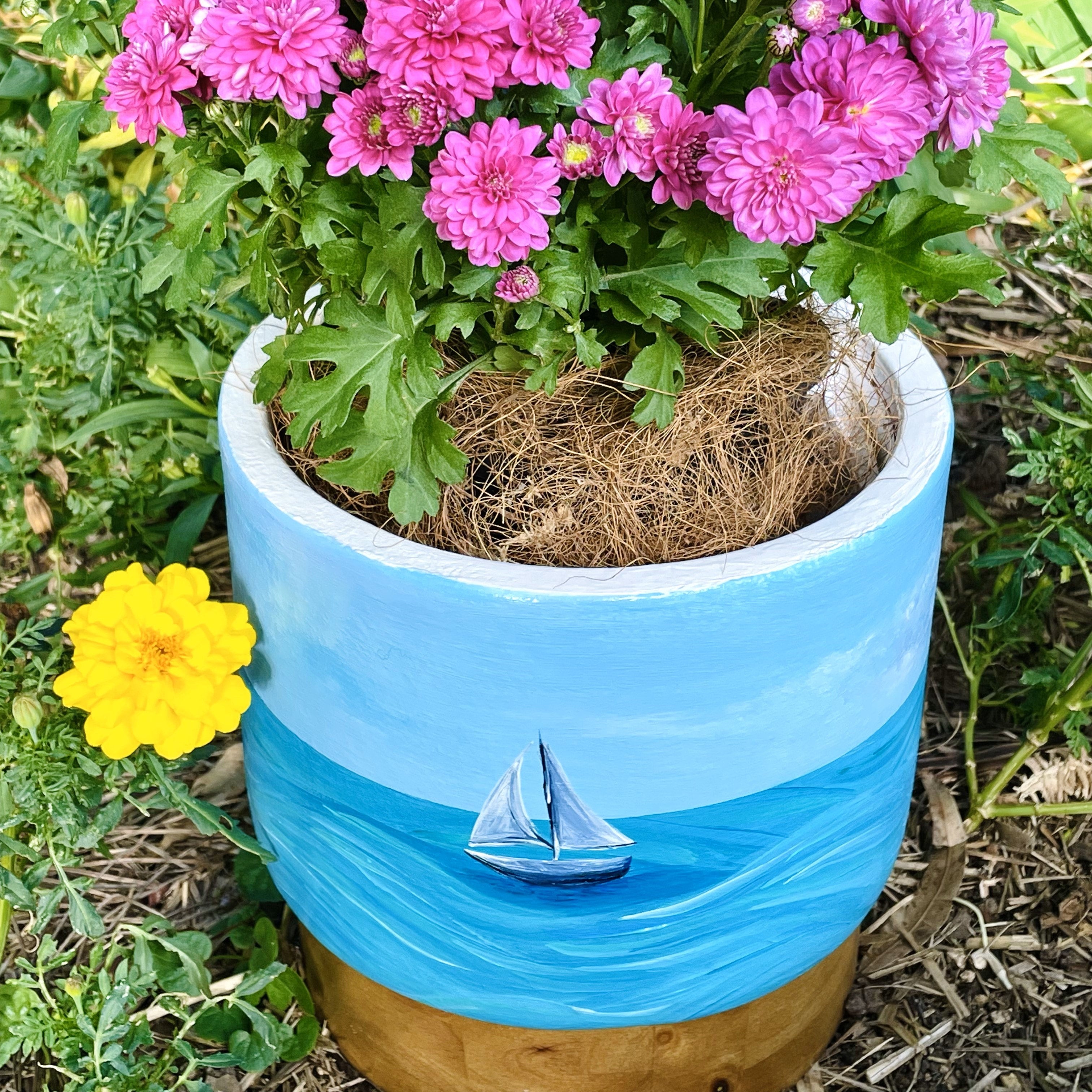 Hand-Painted Planter Pot - Sailing Boats | Oseania